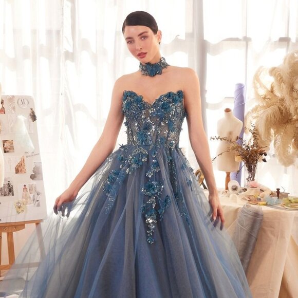 CD | Dresses | New Prom Ball Gown W Sheer Floral Embellished Bodice ...